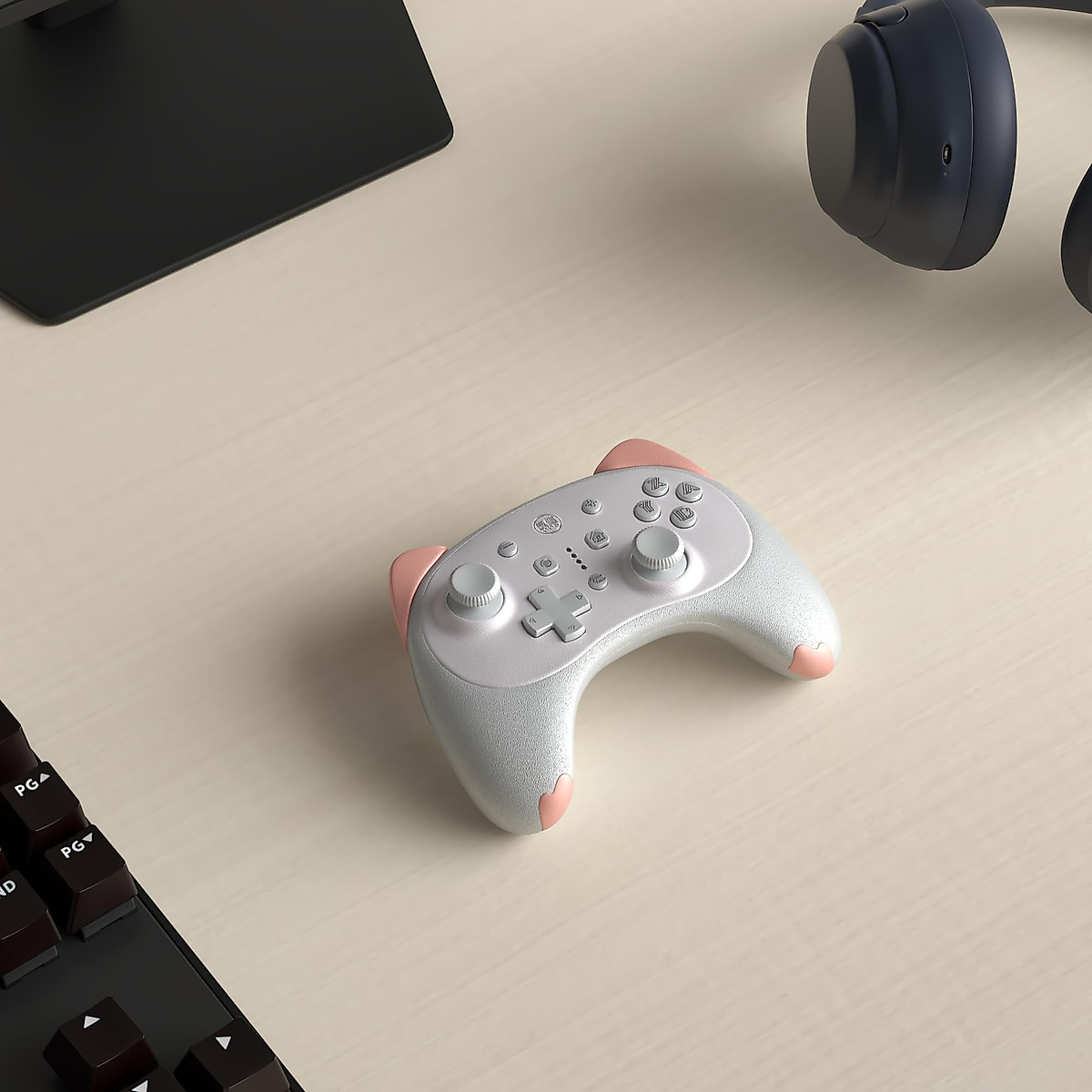 IINE Cute Switch Controller, Bluetooth Cartoon Kitten Switch Controllers Wireless, Kawaii Light Switch Gaming PC Controller with TURBO/Double Vibration Function, White