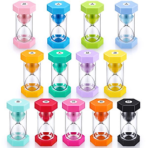 13 Pcs Sand Timer 5.12 Inch Hourglass Timer 30 Second, 1/2/3/5/8/10/15/20/25/30/40/60 Minutes Colorful Sand Watch for Kids Acrylic Covered Clock Sandglass Timer for Classroom, Home, Kitchen