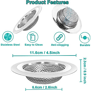 4PCS Kitchen Sink Strainer,Stainless Steel Sink Drain Strainer,Sink Strainers with Large Wide Rim 4.5" Diameter for Kitchen Sinks