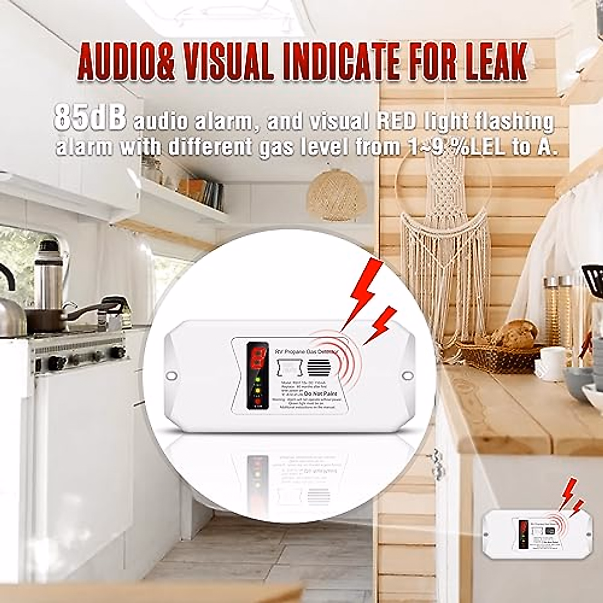 RV Propane Gas Detector, Aprvtio ALD-20 Digital RV Propane/LPG Gas Alarm 12V, 85dB Alarm, for Trailer, Motorhome,Motor Coach, Truck Camper, Equipped with 3 Brackets,Easy to Install,White