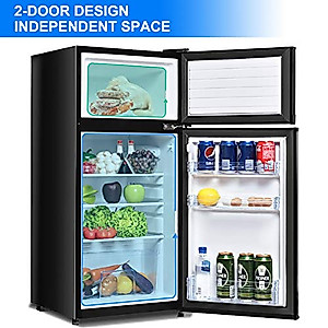Safeplus Compact Refrigerator, 3.4 cu ft. Unit Cold-rolled Sheet Mini Refrigerator with freezer, Dorm fridge with Adjustable Removable Shelves,Black