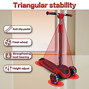 3 Wheels Scooter for Big Kids Teenagers Ages 6-18 Years Extral Wide Deck 4 Adjustable Height and Foldable Handlebar LED Flashing Glider Push Scooter Best Gifts for Boys Girls…