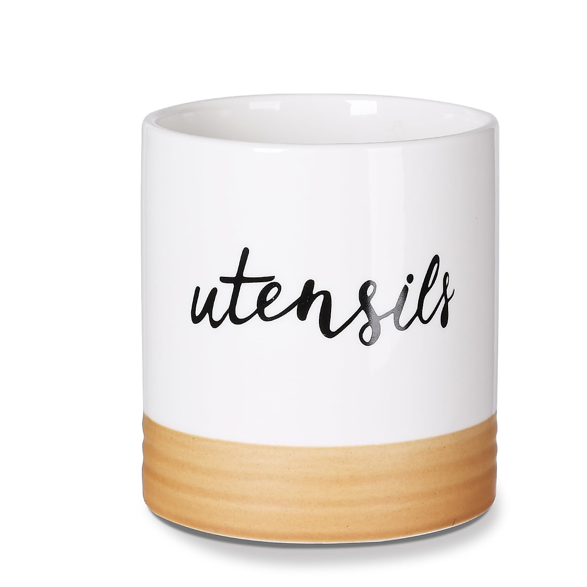 LEETOYI Ceramic Utensil Holder, Utensil Crock for Kitchen Counter, Farmhouse Kitchen Decor, Countertop Utensil Storage Caddy Organizer, Easy to Clean 4.5 inch, White