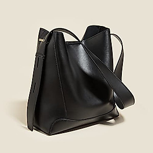 Split Cowhide Shoulder Bag for Women Bucket Purse Lady Leather Designer Handbag Tote (Black 1)