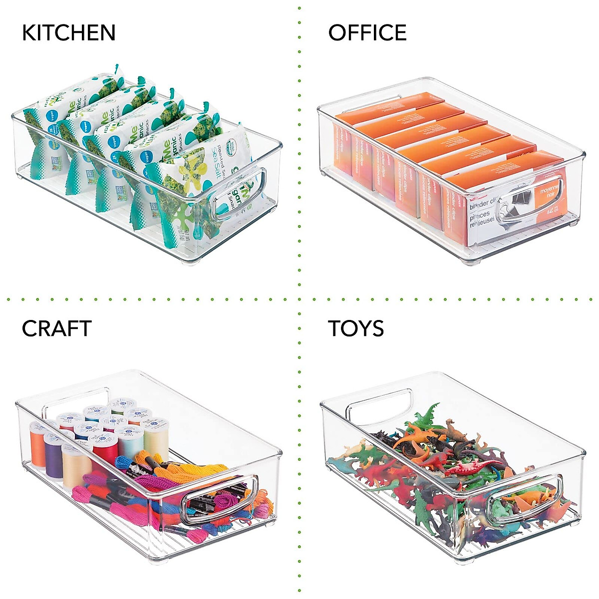 mDesign Small Plastic Kitchen Storage Container Bin with Handles - Organization in Pantry, Refrigerator or Freezer - Food Organizer for Fruit, Yogurt, Squeeze Pouches, Ligne Collection, 2 Pack, Clear