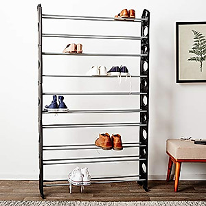 Home Basics Free Standing 50 Pair Shoe Organizer Rack, Ideal for Entryway and Hallway, Black