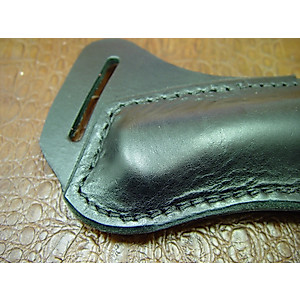 Custom Left Hand Cross Draw Knife Sheath for a Buck 110 Knife. The Sheath is Made Out of Buffalo Hide Leather Dyed Black.