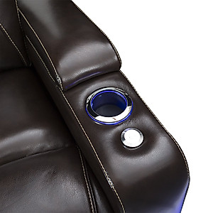 Seatcraft Equinox - Home Theater Seating - Living Room - Top Grain Leather - Power Recline - Powered Headrest and Lumbar Support - Arm Storage - USB Charging - Cup Holders - Single Recliner, Brown