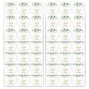 Mobiusea Creation Greenery Save The Date Stickers for Envelopes | 1.4 inch | Gold Foil | 108pcs Waterproof Invitation Stickers for Wedding, Bridal Shower, Birthday, Baby Shower