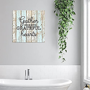 Gather Here With Grateful Hearts Brass Plaque On Wood Double Sided Wooden Signs Good Vibes Wood Sign No Fading Fashion Sports For Baby Shower 25cmx25cm