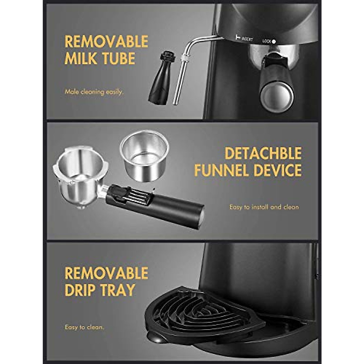 Yabano Espresso Machine, 3.5Bar Espresso Coffee Maker, Espresso and Cappuccino Machine with Milk Frother, Espresso Maker with Steamer