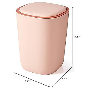 EXCBIOZ Trash Can,Plastic Trash Can with Lid Press Waste Paper Bin Dustproof Multifunction for Home Kicthen Bathroom Living Room Garbage Organizer, 9.13x7.87x11.81in, pink