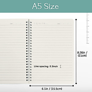 Toplive A5 Spiral Notebook, 2 Pack 8.25"x5.75" PP Hardcover Notebook Ruled Lined Journal Notebook 80 Sheets / 160 Pages for Student Office School Supplies