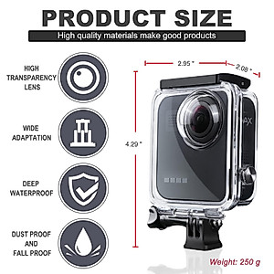 Waterproof Case for Gopro Max Action Camera, Underwater Diving Protective Housing 40M with Bracket Accessories