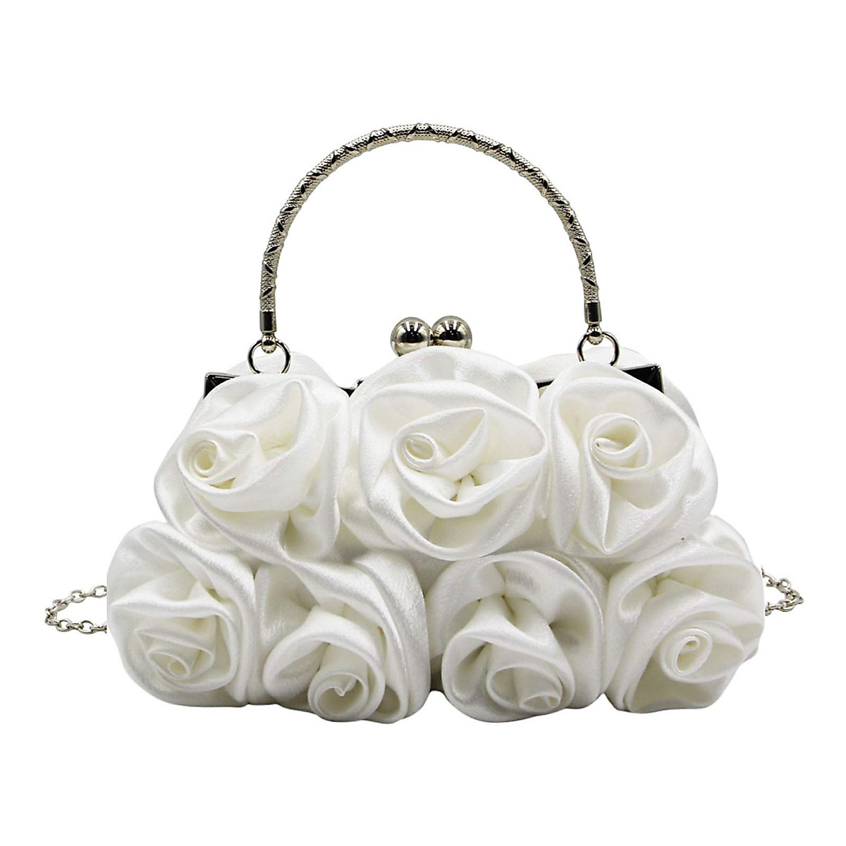 RARITYUS Women Evening Bag Silk-Like Satin Rose Shaped Clutch Handbag with Elegant Metal Handle for Party Wedding Purse