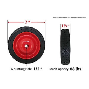 Shepherd Hardware 9593 7-Inch Semi-Pneumatic Rubber Tire, Steel Hub with Grafoil Bearings, Diamond Tread, 1/2-Inch Bore Offset Axle