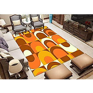 Orange Retro Industrial 70s Pattern Area Rugs Non-Slip Floor Mat Doormats Home Runner Rug Carpet for Bedroom Indoor Outdoor Kids Play Mat Nursery Throw Rugs Yoga Mat