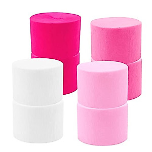 YSSAI Pink Party Decorations Pink Crepe Paper Streamers 8 Rolls 656 ft Tassels Streamer Garland Hanging Backdrops Decorations for Birthday Bachelorette Engagement Wedding Baby Shower Party Supplies