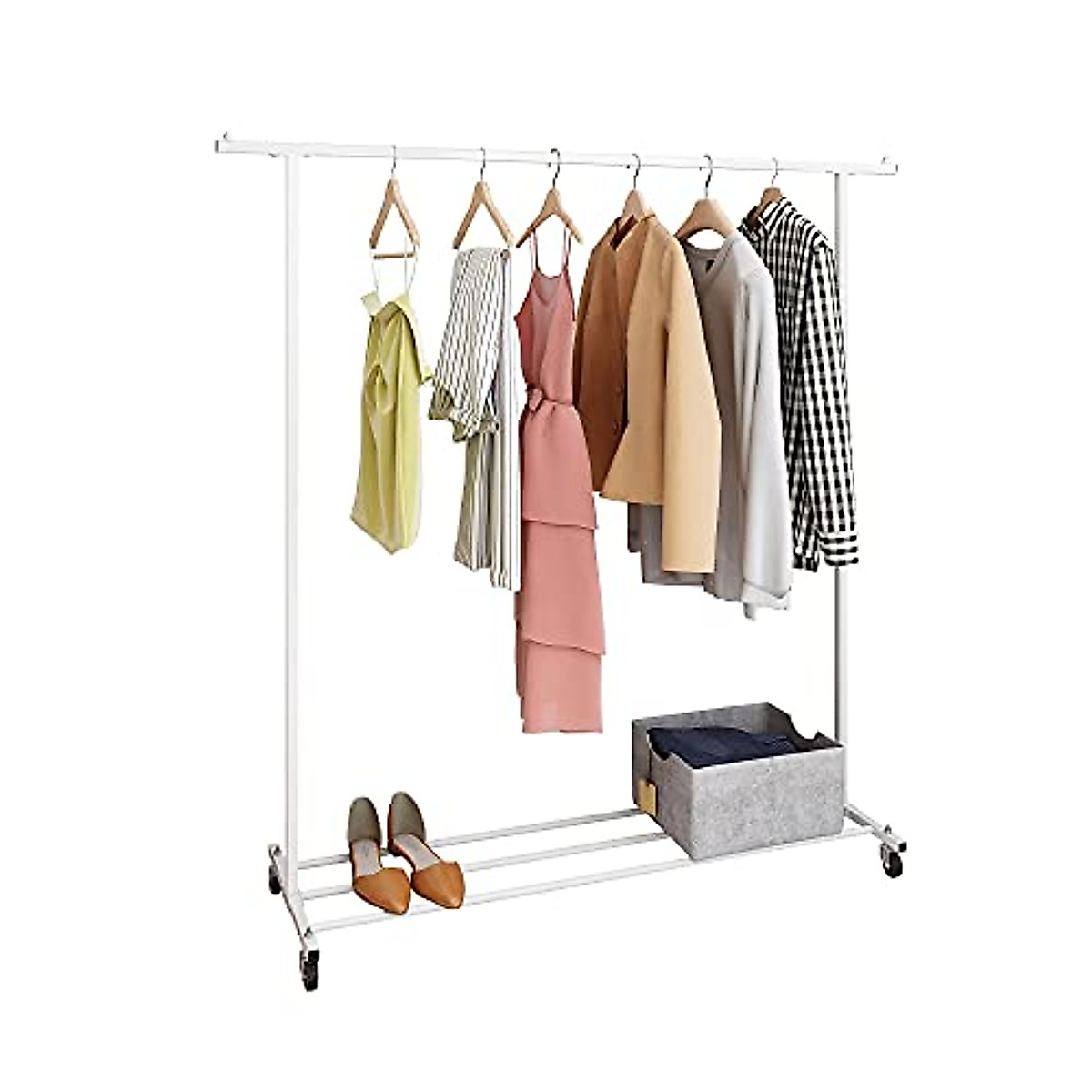 ZGEHCO Clothes Rack with Wheels and Storage,Free Standing Clothing Rack for Hanging Clothes with Shelves,Portable Rolling Metal Garment Rack Organizer,Drying Rack Clothing,Coat Hanger White