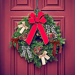 Whaline 3 Rolls Wired Edge Ribbons, 30 Yards x 2 Inches Black Red Plaid Ribbon, Black White Buffalo Plaid Ribbon and Burlap Craft Ribbon for DIY Gift Wrapping, Christmas Fall Crafts Decoration