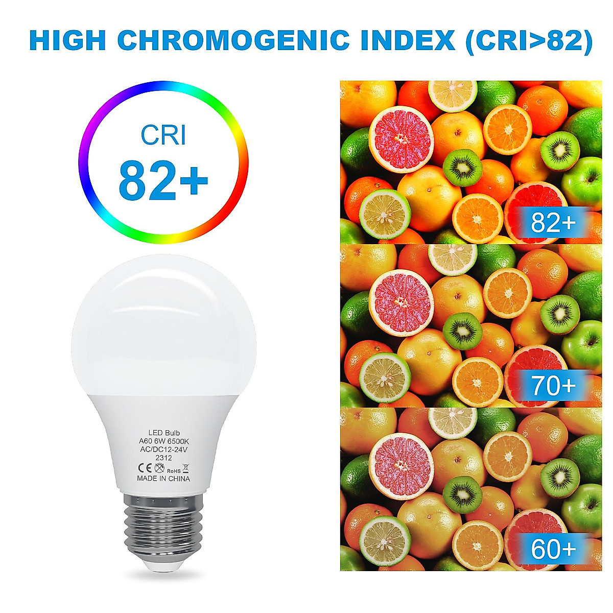 ORALUCE 12V LED Light Bulb Low Voltage,AC/DC 12-24V A19 E26 LED Bulb 60 Watt,6500K Cool White 12 Volt Light Bulb 6W,for Solar Battery System Lighting Marine Boat RV Camping Landscape Garden,6P