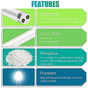 NEPTONION T8 Rainforest Terrarium Fluorescent Lamp Tube 18" Full Spectrum UVB Bulb, Dual-Threat UVA/UVB 5.0 Reptile Light for Reptiles and Amphibian, 15 Watt, 110V