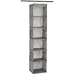 Amazon Basics 6-Tier Hanging Closet Shelf Organizer With Pockets, 8.5" D x 12" W x 9" H
