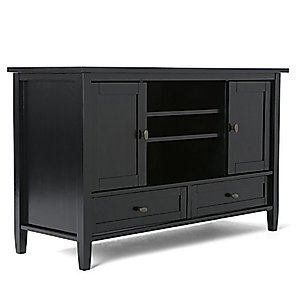 SIMPLIHOME Warm Shaker SOLID WOOD 47 Inch Wide Transitional TV Media Stand in Black For TVs up to 52 Inches, For The Living Room and Entertainment Center