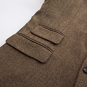Men's Vintage Herringbone Tweed Blazer Winter Peak Lapel Wool Blend Jacket Coffee Herringbone L