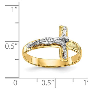 Diamond2Deal 14k Yellow and White Gold Diamond-Cut Mens Crucifix Cocktail Ring