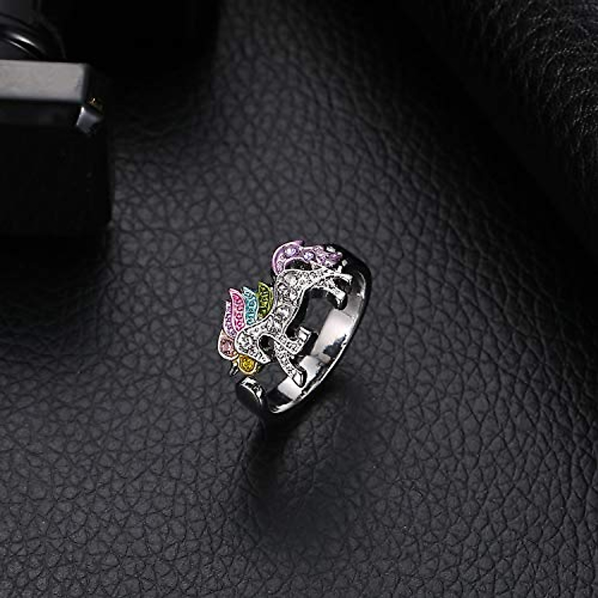 ALoveSoul Adjustable Silver Tone Little Princess Rainbow Unicorn Ring for Women Ladies Fashion Rings Gifts for Women