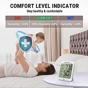 ThermoPro TP53 Digital Hygrometer Indoor Thermometer for Home, Temperature Humidity Sensor with Comfort Indicator & Max Min Records, Backlight Display Room Thermometer Humidity Meter, LCD