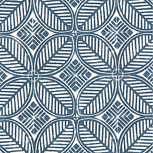 HomePop Upholstered Round Storage Ottoman Home Décor|Upholstered Round Foot Rest Ottoman -Blue Indigo Print Large