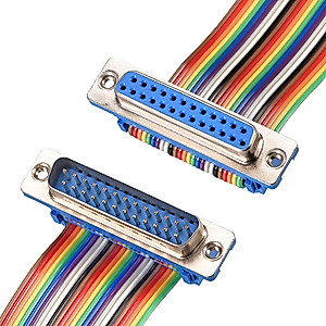 uxcell IDC Rainbow Wire Flat Ribbon Cable DB25 Male to DB25 Female Connector 2.54mm Pitch 11.8inch Length