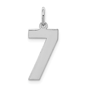 Solid 925 Sterling Silver Medium Number 7 Charm Pendant - 21mm x 8mm