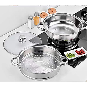 Steamer Pot Stainless Steel 2 Tier - 28cm Steamer Pot w/Glass Lid Food Veg Cooker Pot Cooking Pan Steaming Pot Dim Sum Cookware Steamer For Kitcken Cooking Tool