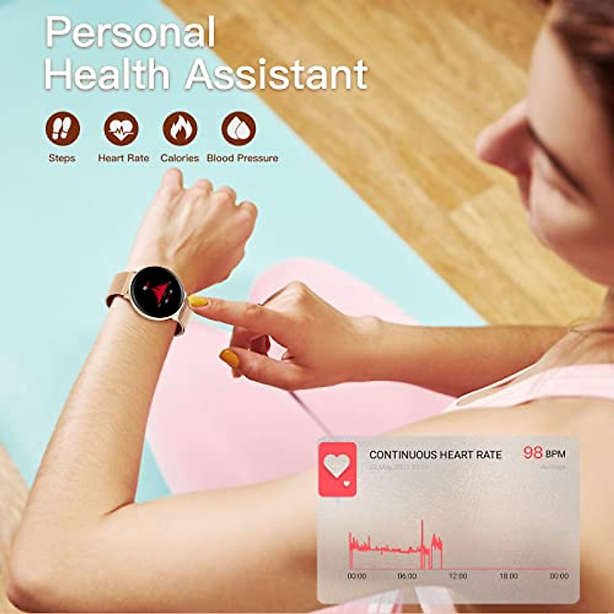 BEBINCA Smart Watch for Women Fitness Tracker Heart Rate,Sleep Monitor,IP68 Waterproof Smartwatch Activity Tracker Step Counter Compatible with iPhone Android Phones (Pink)