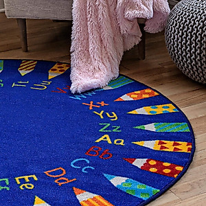 nuLOOM Rainbow Alphabet Area Rug, 8' Round, Blue