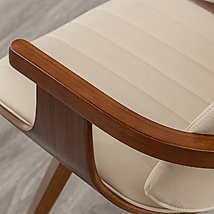 WUPOTO Dining Chairs Set of 2, Mid Century Modern Dining Room Chairs, Upholstered Faux Leather Kitchen Chairs with Wooden Arms and Legs, 360 Degree Swivel (Beige)