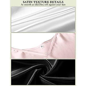 3 Pack Women's Silk Nightgown, Satin Sleepwear Adjustable Spaghetti Strap Nightwear Chemise V Neck Slip Dress (Black, White, Pink, Small)