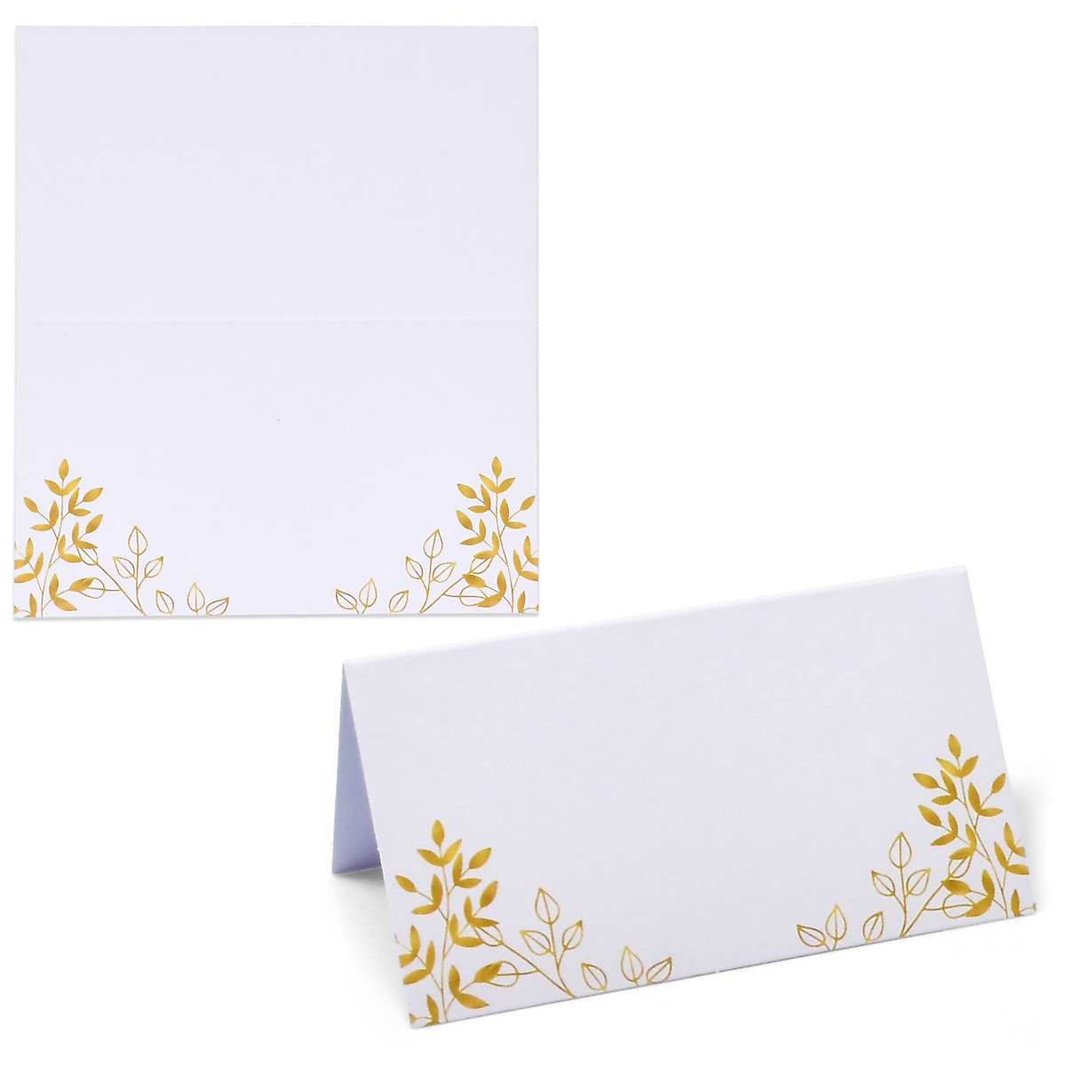 Gift Boutique 100 Pack Gold Leaf Place Cards Golden Leaves Seating Name Card Wedding Table Setting Folded Tent Cards for Baby Shower Weddings Holiday Tables Placement Party Decorations 2" x 3.5"