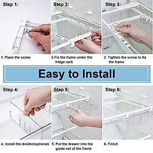 Yatmung Fridge Drawer organizer and storage clear box, under shelf drawer refrigerator for Egg/Fruit/Vegetable, refrigerator organizer bins pull out drawer, Adjustable fridge storage containers 2-Pack