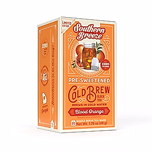 Southern Breeze Cold Brew Sweet Tea Blood Orange Iced Tea with Black Tea and Zero Carbs Zero Sugar, 20 Individually Wrapped Tea Bags Southern Sweet Tea Iced Tea Beverage