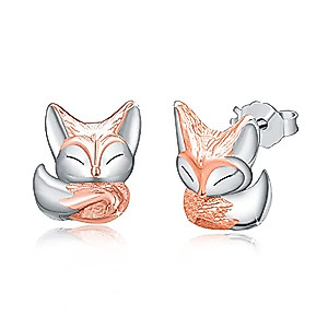 Fox Earring Fox Stud Earrings 925 Sterling Silver Fox Earrings 18k Gold Plated Fox Head Earrings for Women Cute Fox Animal Earring Pet Jewelry Stud Earrings for Women Teen (Rose Gold)