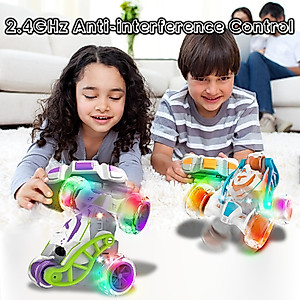 YUAN PLAN Remote Control Car for Kids, RC Stunt Car 360°Rolling Twister RC Mini Car 2.4GHz 4WD Racing Car with Colorful Lights & Music Switch and Spray Flips Rotating Car Toy for Boys Girls