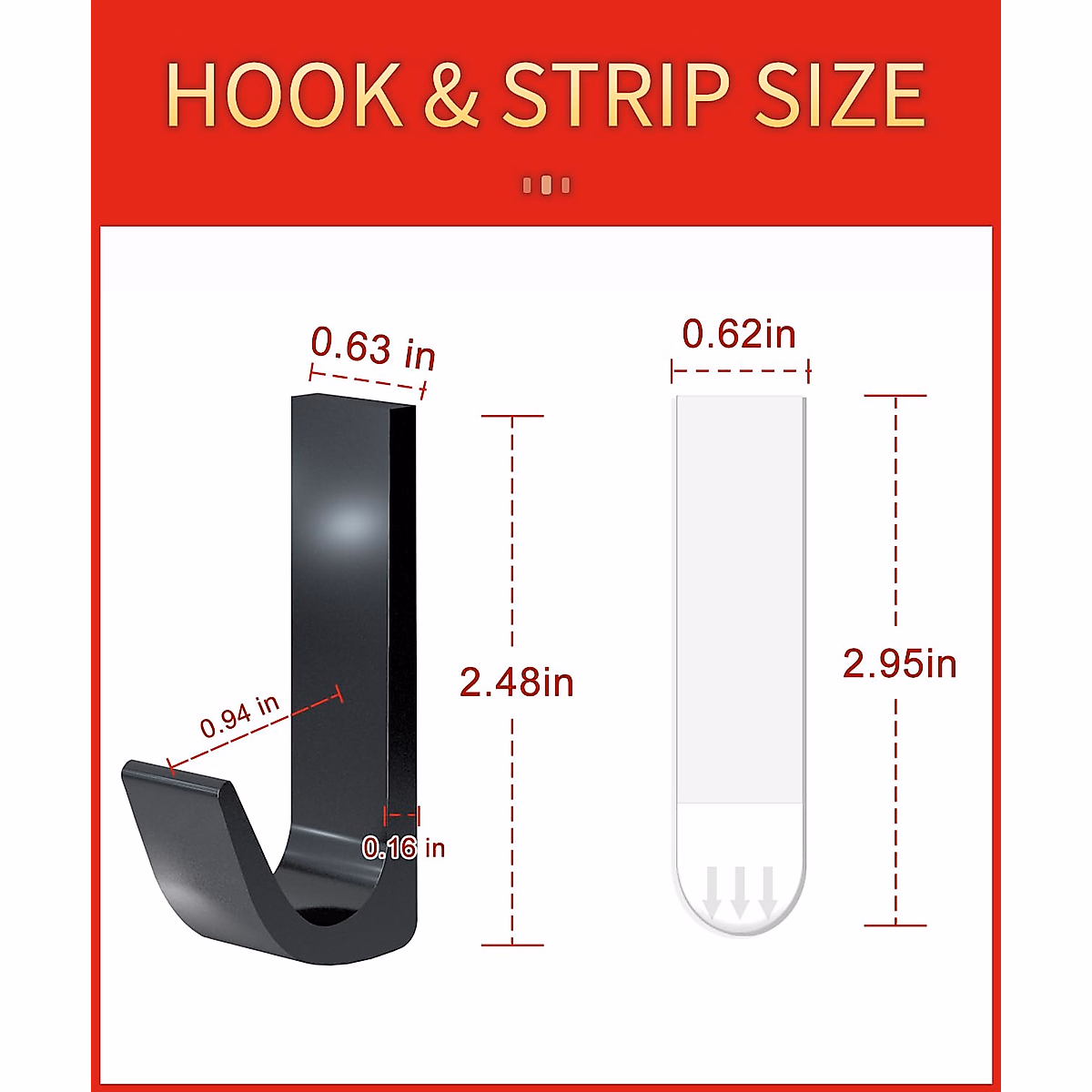 PHIXBEAR Damage Free Hanging Wall Hooks with Adhesive Strips, Adhesive Hooks for Hanging Heavy Duty, Removable Black Sticky Hooks, 6 Metal Hooks and 12 Strips