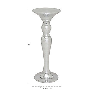Deco 79 Polystone Round Pedestal Table with Mosaic Mirror Inlay, 14" x 14" x 36", Silver
