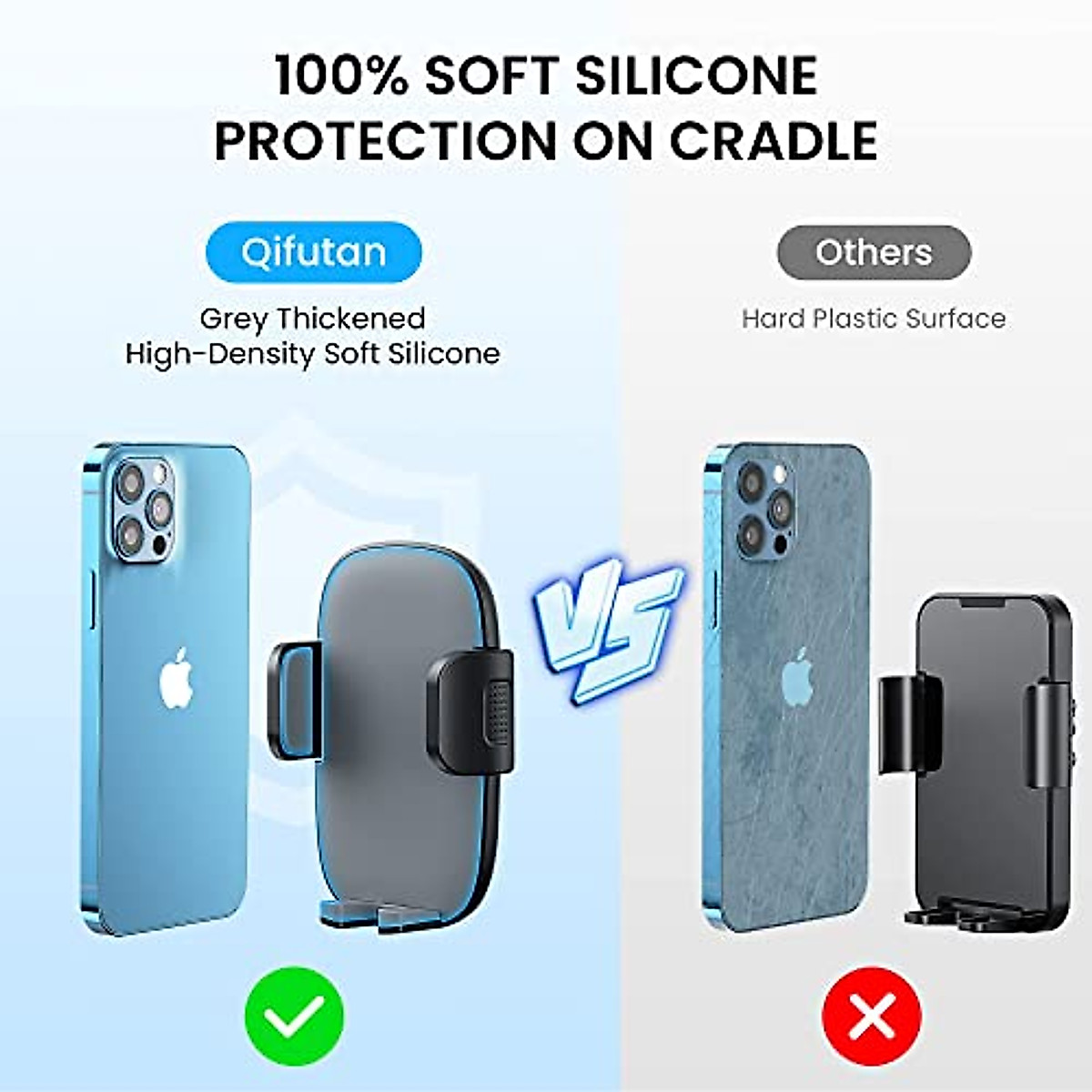 Qifutan Car Phone Holder Mount [Super Suction & Stable] Cell Phone Holder Car Universal Long Arm Phone Mount for Car Dashboard Windshield Car Mount for iPhone Fit for All Smartphones, iPhone, (Grey)