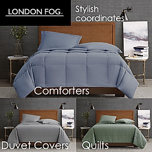 LONDON FOG Garment Washed Solid Duvet Set Blue Microfiber 3-Piece King Duvet Set, Solid Themed, Adult and Teen, Oeko-TEX Certified