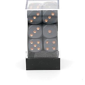 Chessex Manufacturing 16mm Opaque Dark Grey and Copper Plastic Polyhedral Dice Set-Dungeons and Dragons Dice Includes 12 Dice – D6 (CHX25620)